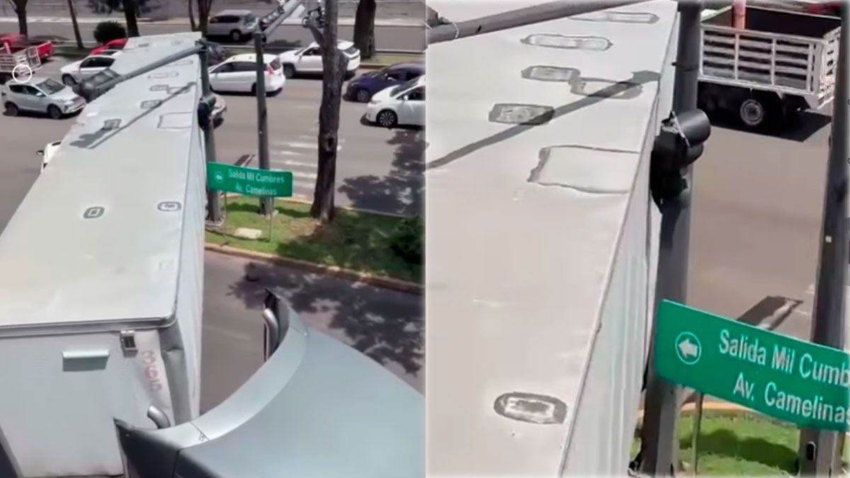 Tráiler derriba semáforo en Camelinas; daños estimados en 25 mil pesos